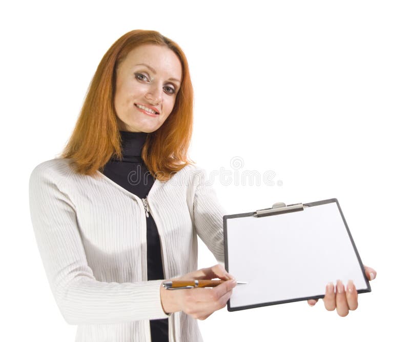 Business Woman with Clipboard Stock Photo - Image of advertisement ...