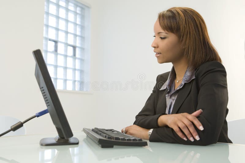 Business Woman with Computer Stock Image - Image of american, african ...