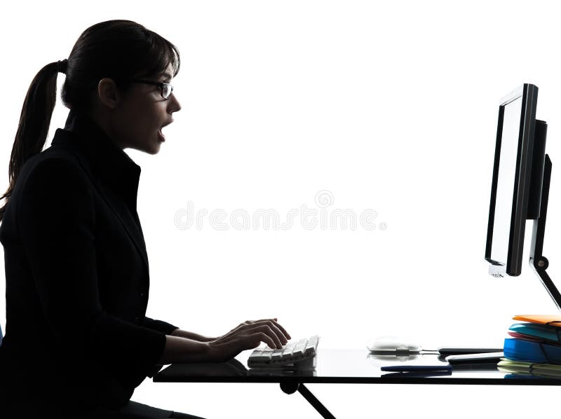 Silhouette Woman Secretary Prints on Computer Stock Vector ...
