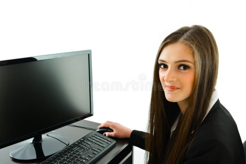 Business Woman on Computer stock image. Image of smile - 30804815