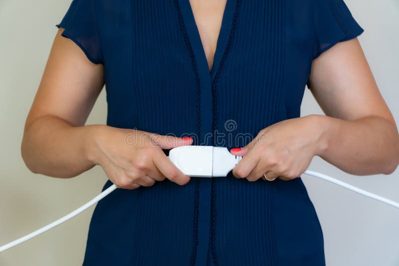 Business Woman Connect Two Electrics Cables Stock Image - Image of ...