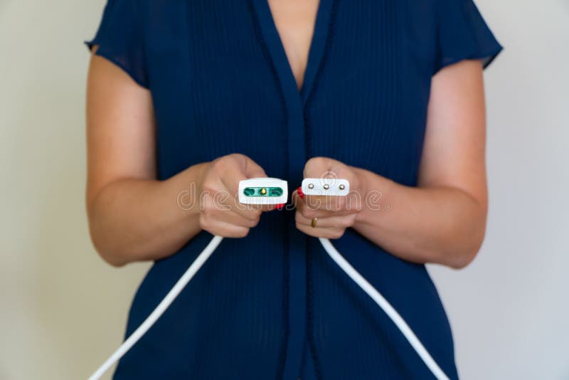 Business Woman Connect Two Electrics Cables Stock Photo - Image of ...