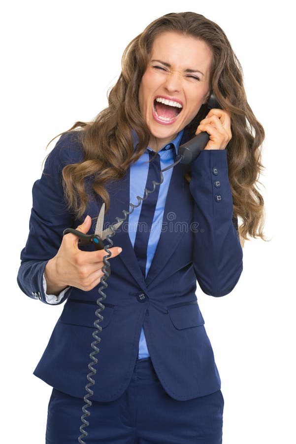 Business Woman Cutting Phone Handset Stock Image - Image of manager ...