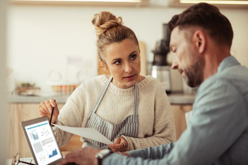 Business Woman Discussing Problems with Her Partner. Stock Image ...