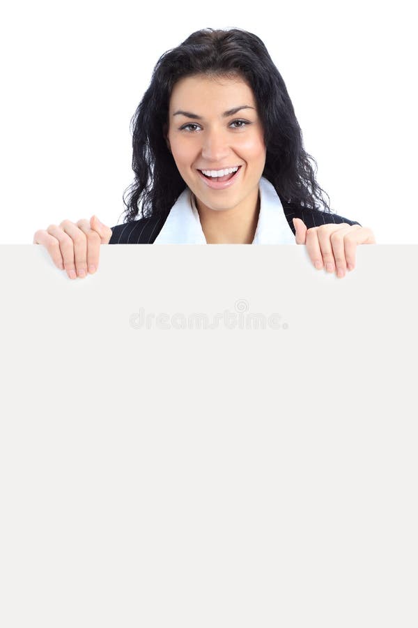 Business Woman Displaying a Banner Add Stock Image - Image of office ...