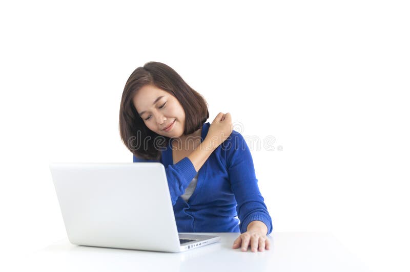 Business Woman Do Stretch with Laptop in Front Stock Image - Image of ...