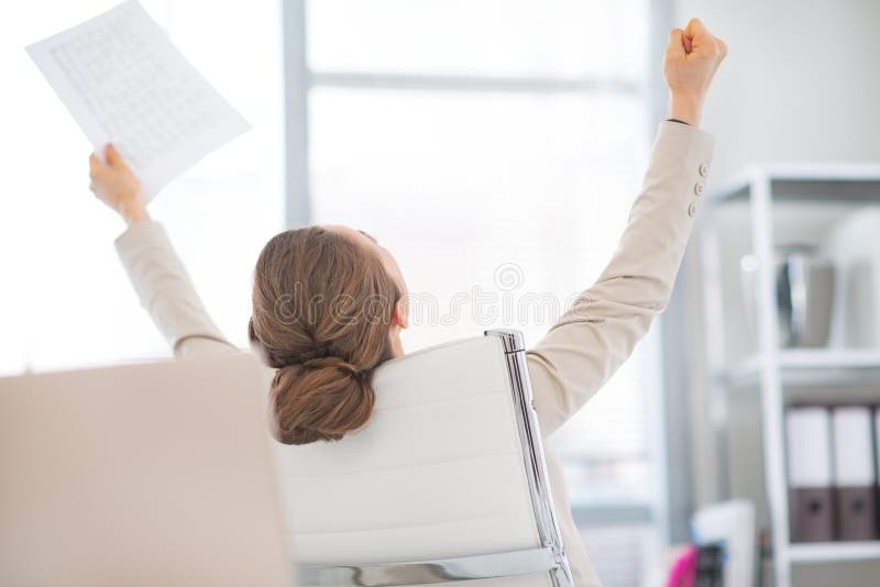 Business Woman with Document Rejoicing at Work Stock Photo - Image of ...