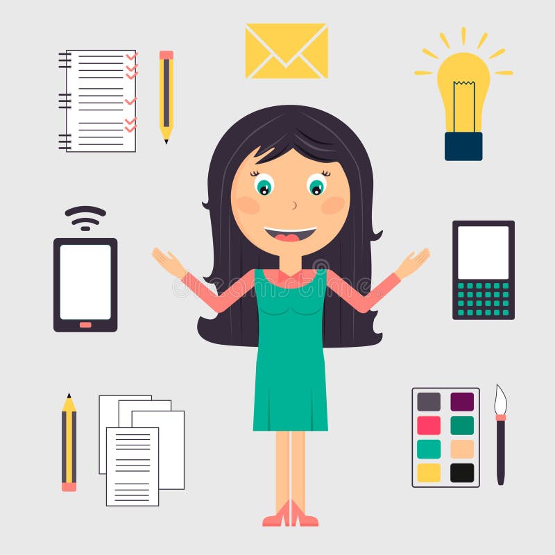 Business Woman Doing Many Tasks Stock Vector - Illustration of table ...