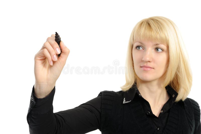 Business Woman Drawing Something on Screen Stock Photo - Image of blond ...