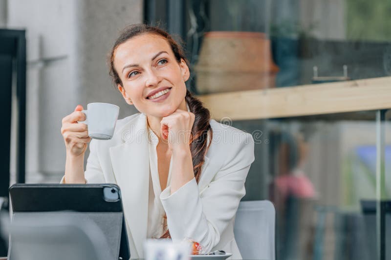 Business Woman Drinking Coffee Stock Photo - Image of beautiful, street ...