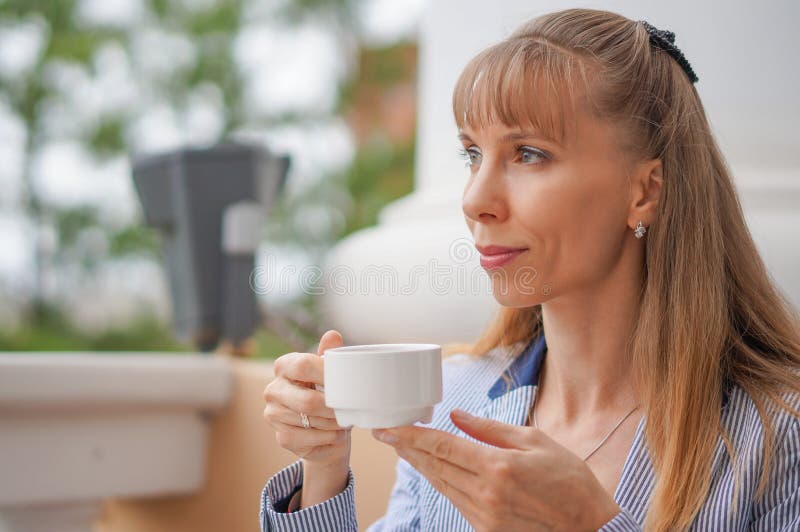 Business Woman Drinking Tea during the Break at Work Stock Image ...