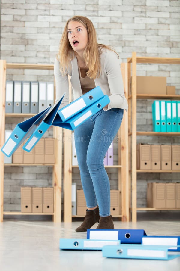 Business Woman Dropping Folders in Office Stock Image - Image of office ...