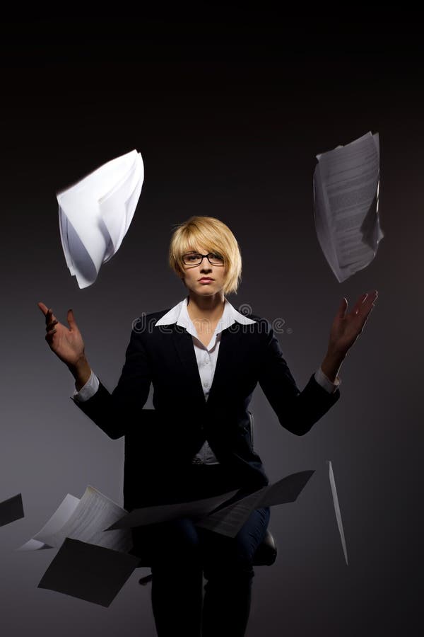 Business Woman Dropping Heap of Paper Stock Image - Image of angry ...