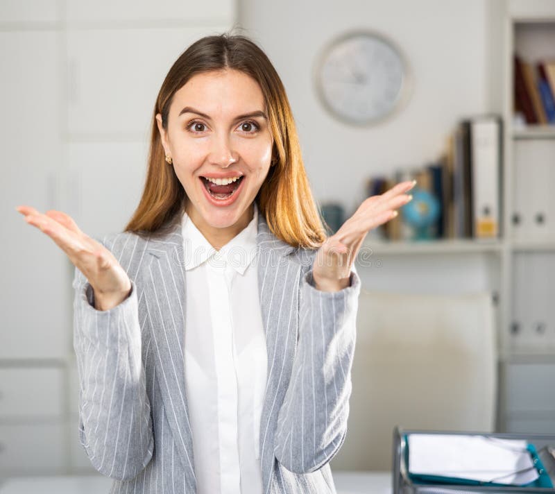 Business Woman Expresses Different Emotions while Working in Office ...