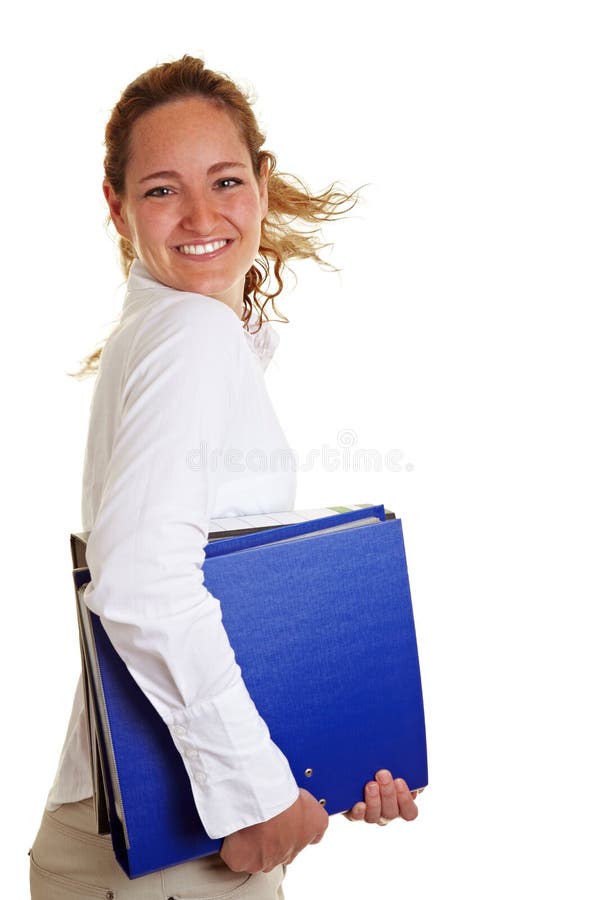 Business Woman with Files Turning Stock Photo - Image of lawyer, folder ...