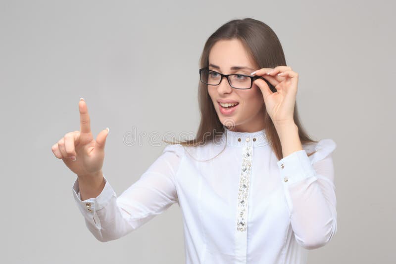 Business Woman Finger Pointing at the Side Stock Photo - Image of ...