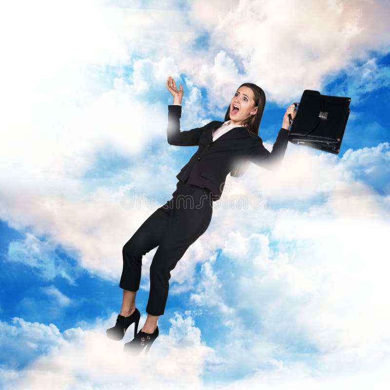 Business Woman Flying in the Sky Stock Image - Image of communication ...