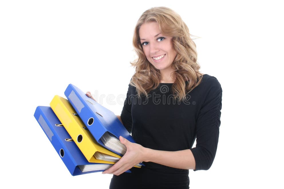 Business Woman with Folders Stock Image - Image of cute, executive ...