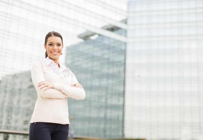 Business Woman in Front of Office Building Stock Photo - Image of ...