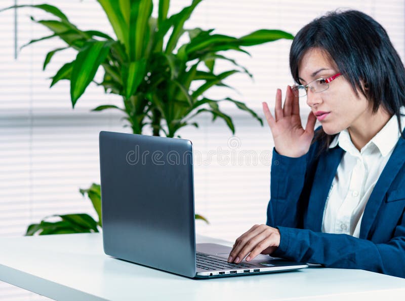 Business Woman in Front of Pc Notebook. Smart Working. Office Situation ...