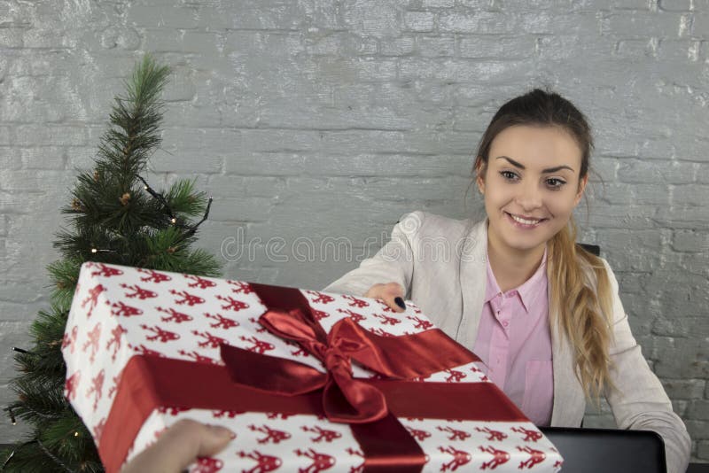 Business Woman Gets a Gift while Working Stock Image - Image of office ...