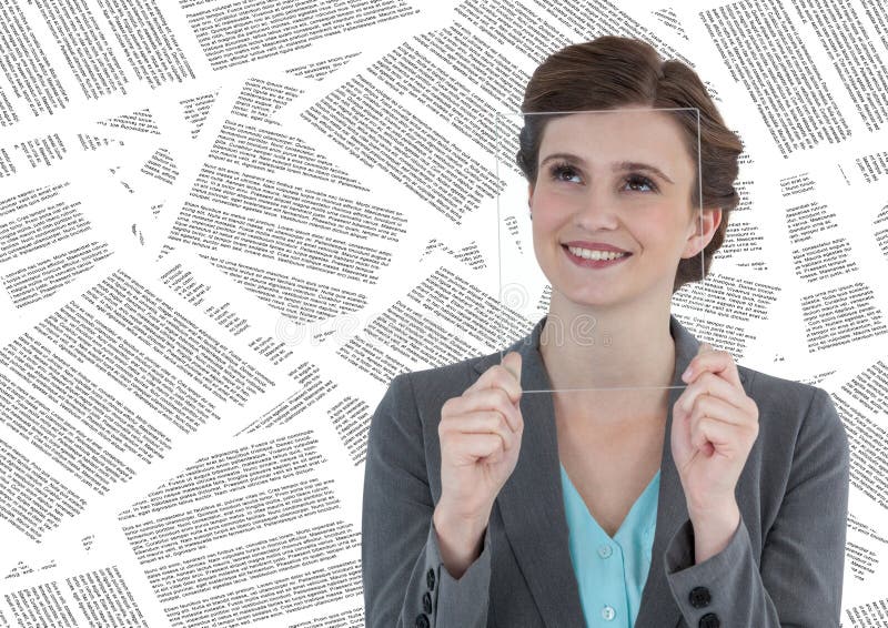 Business Woman with Glass Device Over Face Against Document Backdrop ...