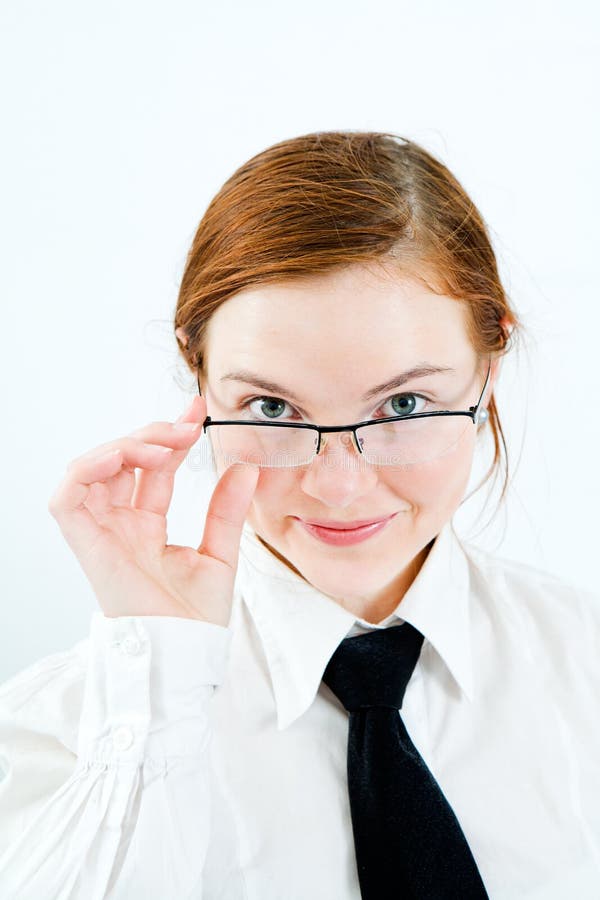 Young Business Woman with Glass Looking To Up Stock Photo - Image of ...