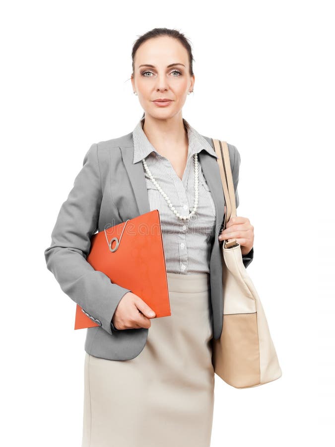 Business Woman with Handbag and Folder Stock Image - Image of ...