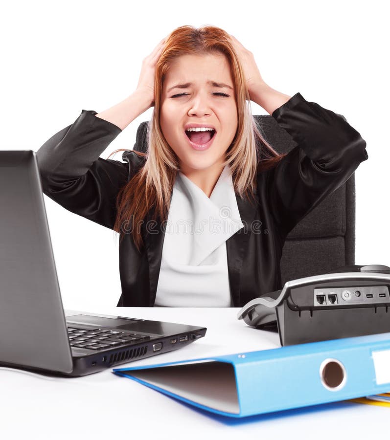 Crying Business Woman with Sticky Notes on Her Suit Stock Photo - Image ...