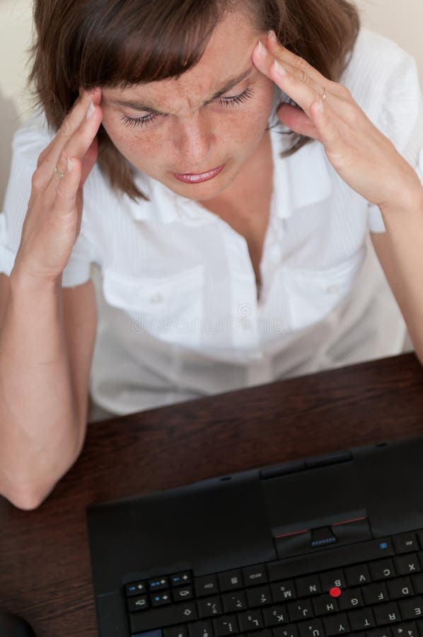 Business Woman with Headache in Work Stock Photo - Image of laptop ...