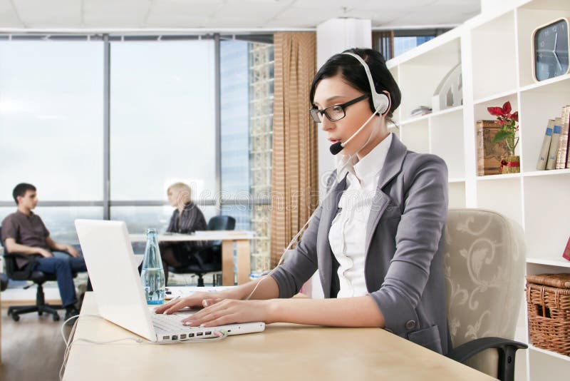 Man and Woman Talking on Headset in Customer Service Office Stock Image ...