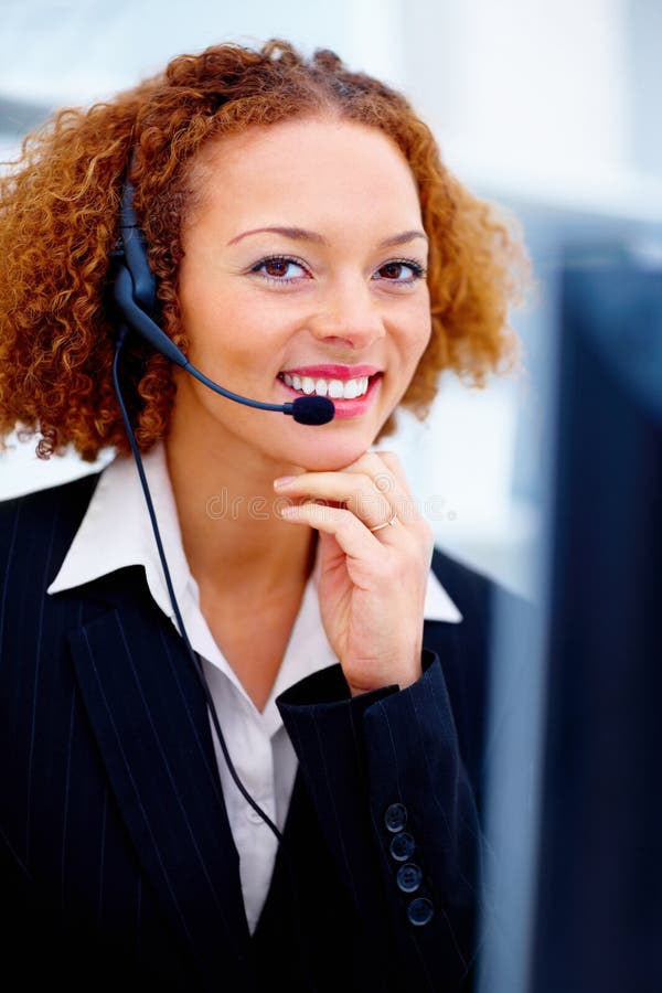 Business Woman with Headset Working in Office Stock Image - Image of ...
