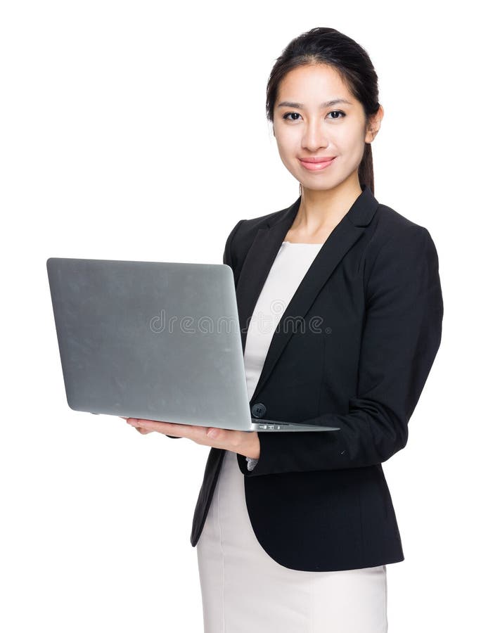 Business Woman Hold with Laptop Computer Stock Photo - Image of ...