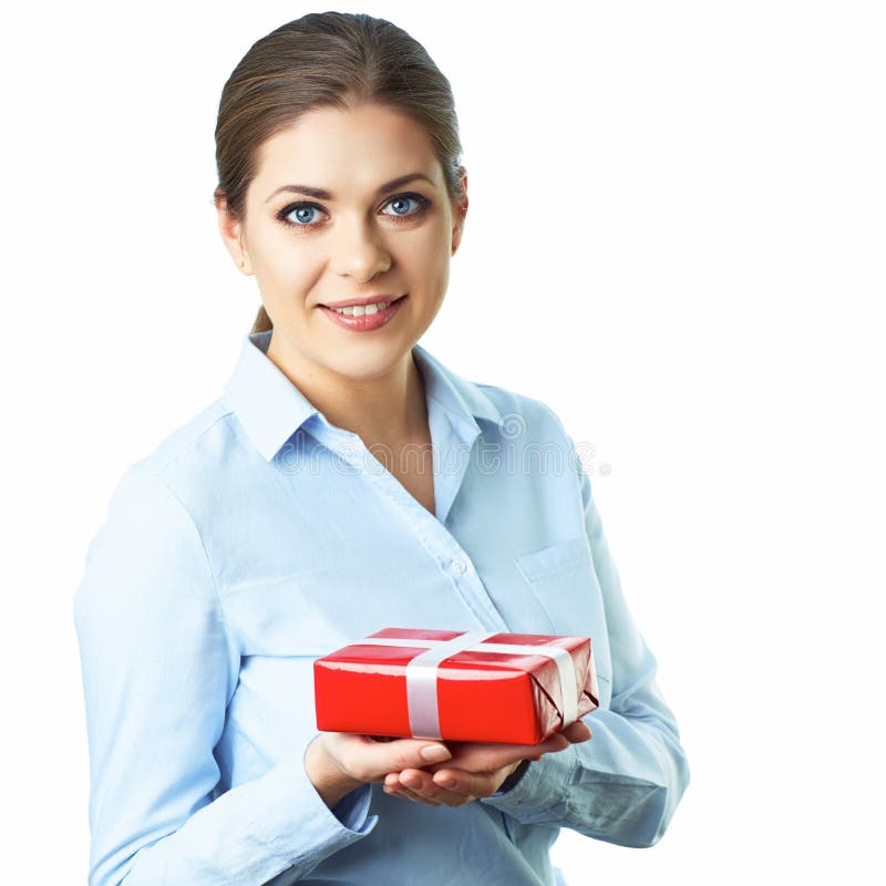 Business Woman Hold Present Isolated White Backgr Stock Photos - Free ...