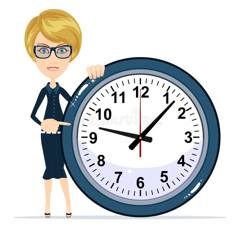 Business Woman Holding Clock. Time To Work Stock Vector - Illustration ...