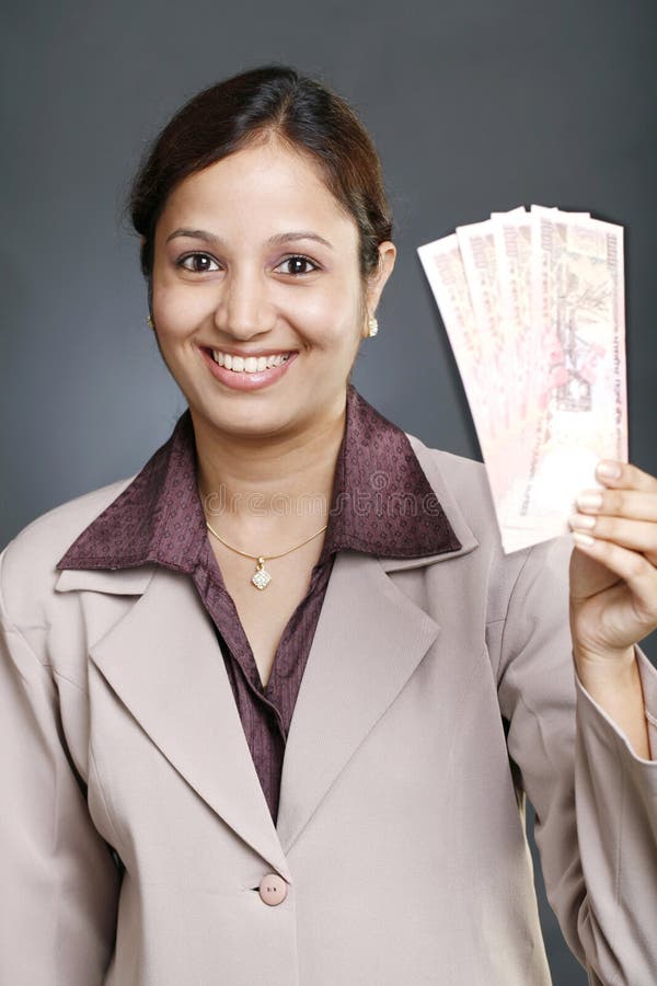Business Woman Holding Currency Notes Stock Photo - Image of cute ...