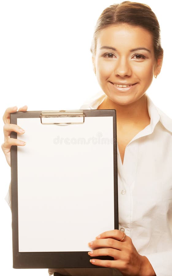 Business Woman Holding Empty White Board Stock Image - Image of ...