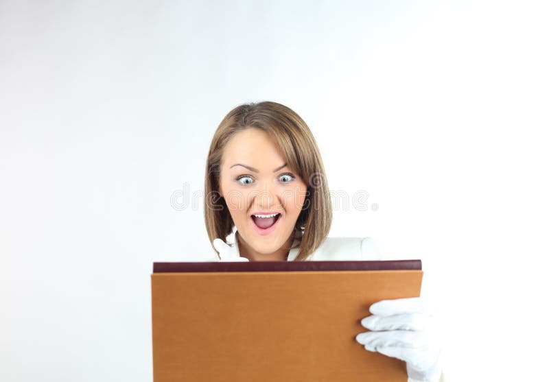 Business Woman Holding File in Studio Stock Image - Image of looking ...