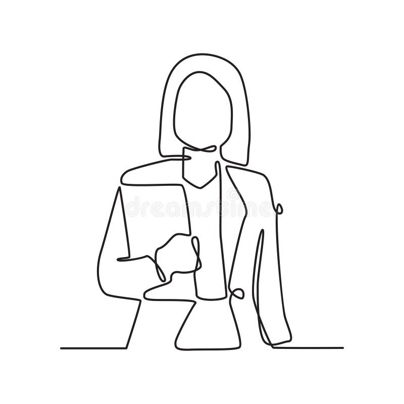 Business Woman Holding Folder Concept Continuous Line Drawing ...