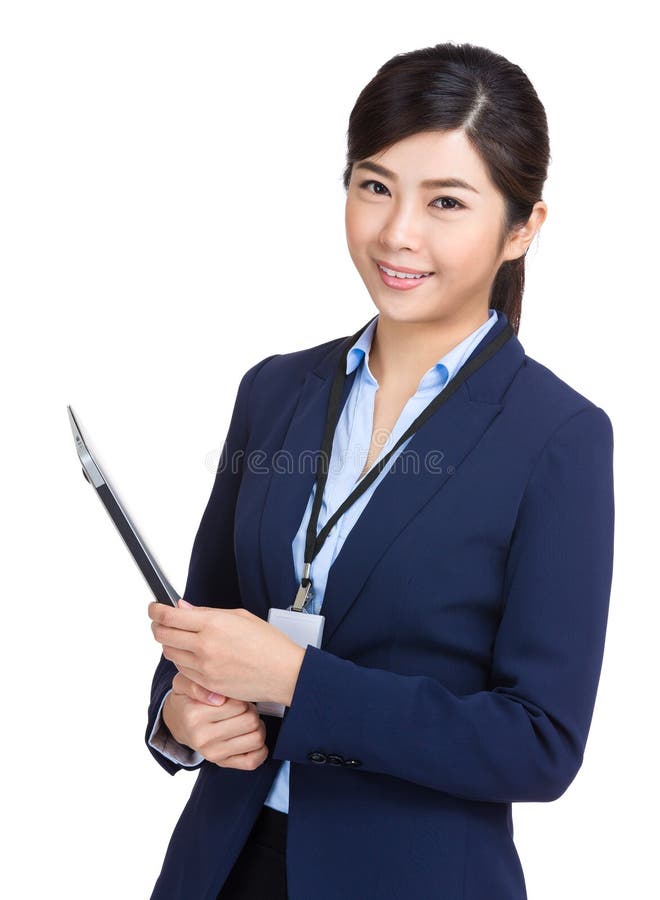 Business Woman Holding with Laptop Computer Stock Image - Image of ...