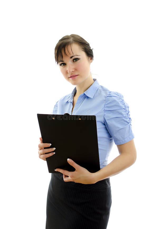 Business Woman Holding Notepad Stock Photo - Image of executive, white ...
