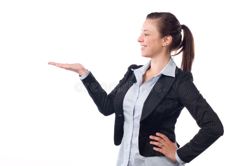 Business Woman Holding Out Hand Stock Image - Image of happy, gesturing ...