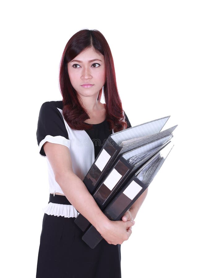 Business Woman Holding Stack of Folders Documents Stock Photo - Image ...
