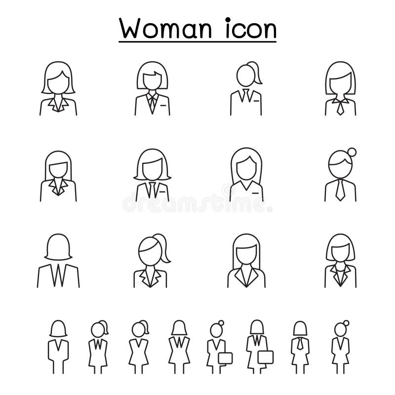 Business Woman Icon Set in Thin Line Style Stock Vector - Illustration ...