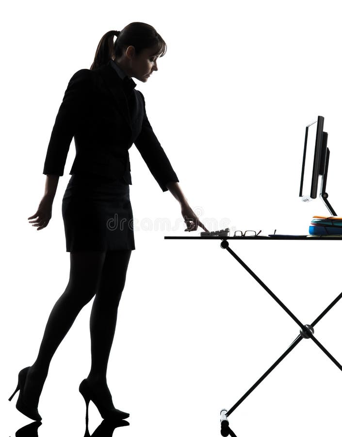 Silhouette Woman Computer Desk Type Stock Photos - Free & Royalty-Free ...
