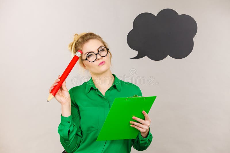 Business Woman Intensive Thinking and Writing Stock Image - Image of ...