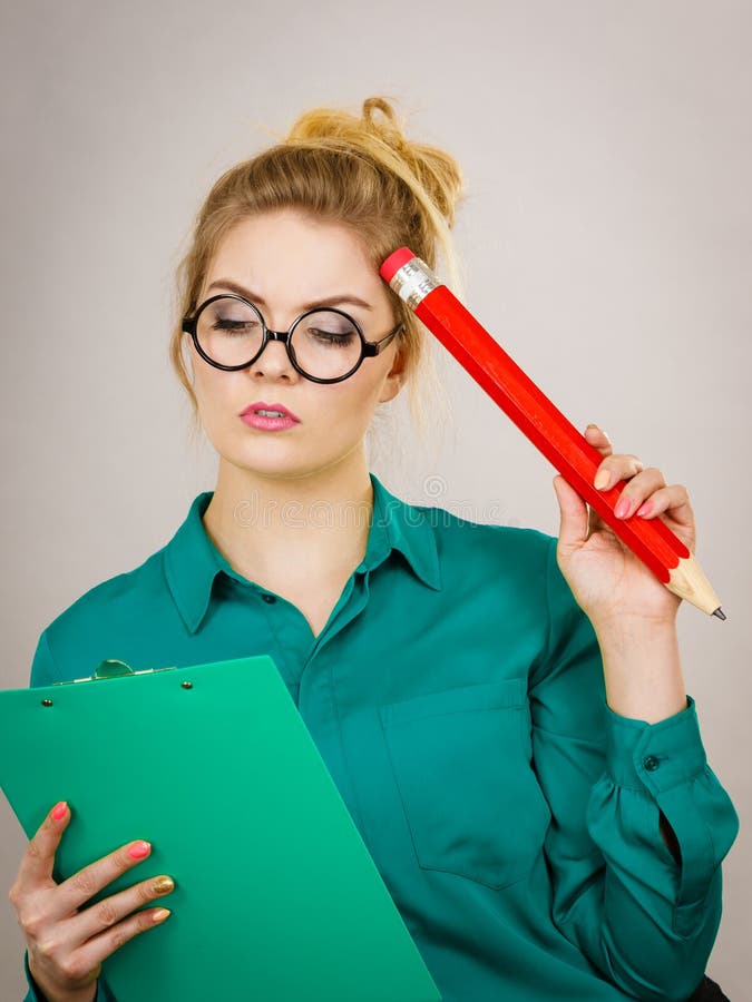 Business Woman Intensive Thinking and Writing Stock Photo - Image of ...