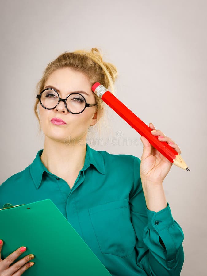 Business Woman Intensive Thinking and Writing Stock Photo - Image of ...