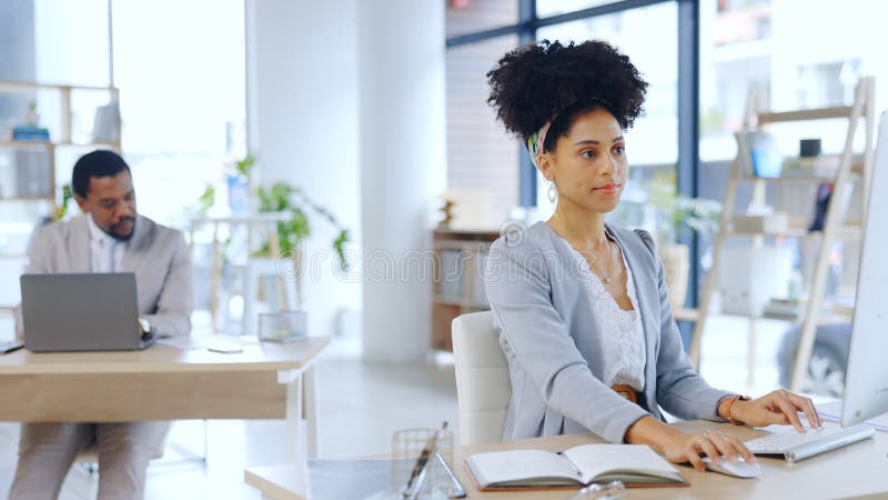 Business Woman, Internet and Research on Computer in Modern Office and ...