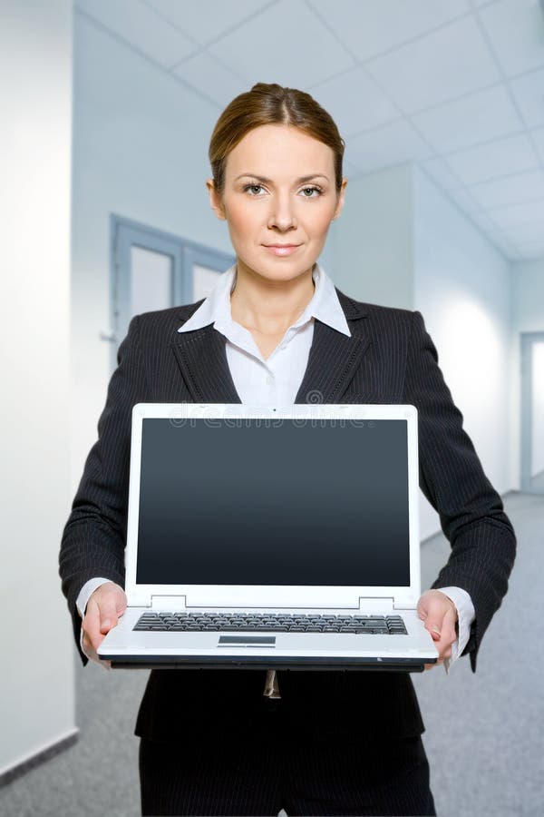 Business woman with laptop stock photo. Image of telework - 14175392